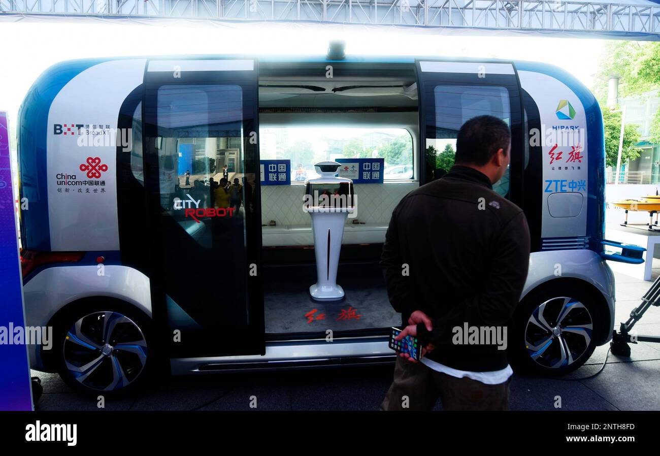 A view of a FAW Hongqi autonomous minibus in Hangzhou in east China's ...