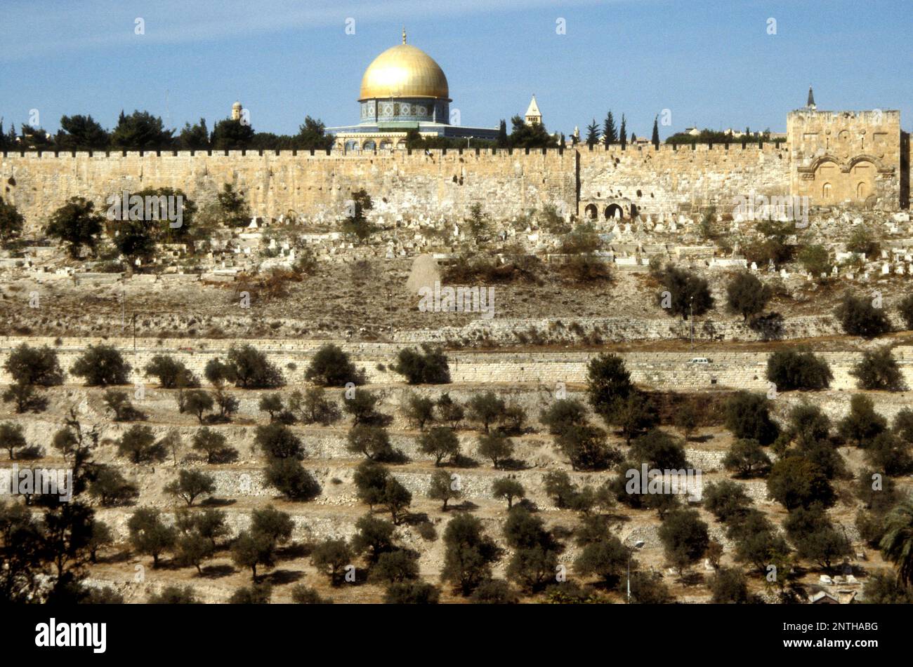 Kidron Valley beneath the walls Jerusalem with the Dome of the Rock ...