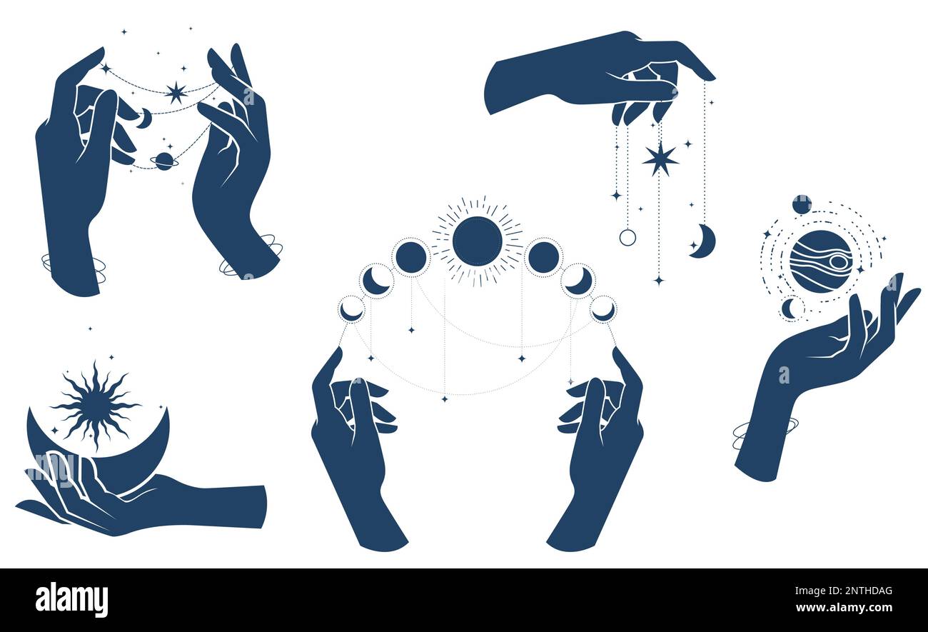 Magic, wizardry and astrology, tarot fortune-telling, woman hands doing ...