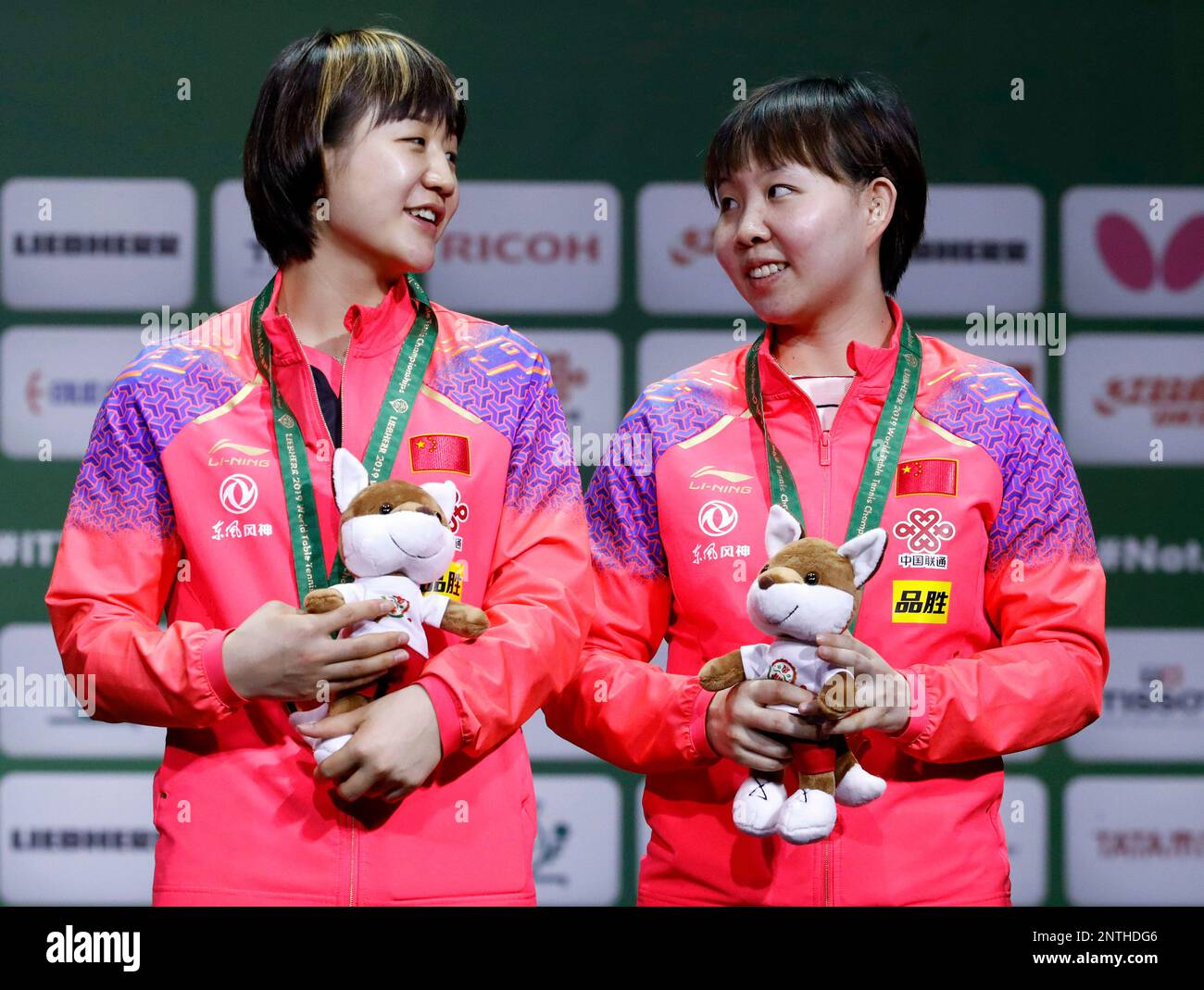 Bronze medalist Chen Meng, left, and Zhu Yuling of China during the ...