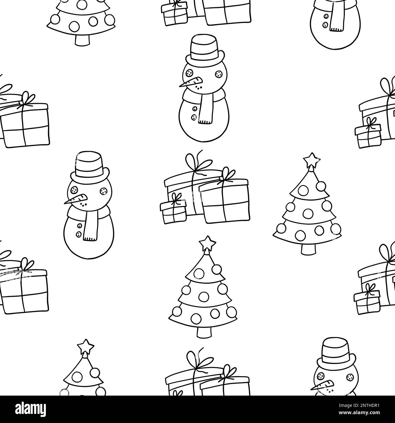 Merry Christmas Set. Vector seamless pattern in outline doodle style ...
