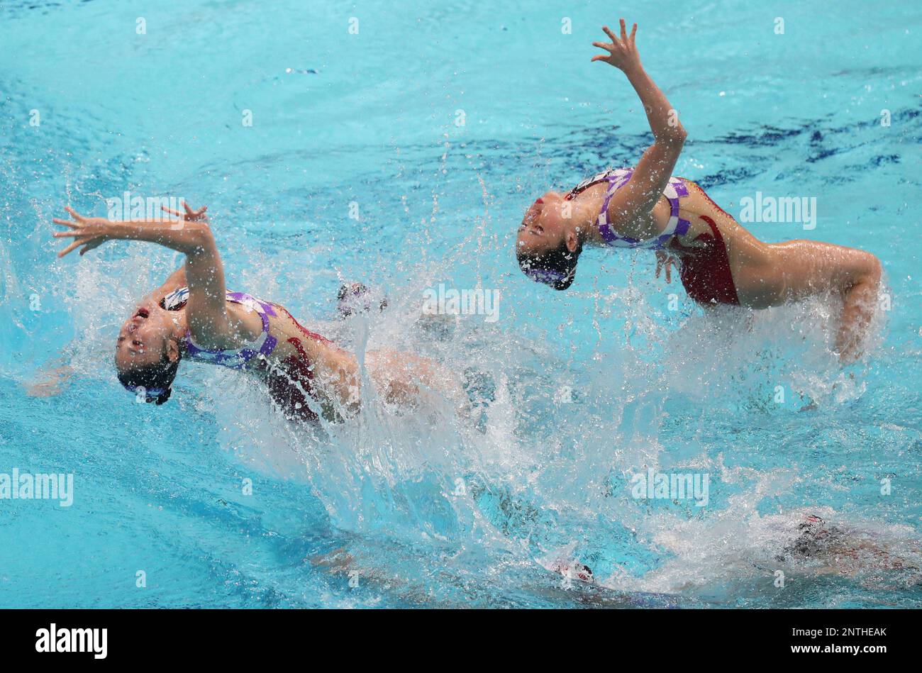 Japan Team's swimmers perform during the Team Free Routine Final of ...