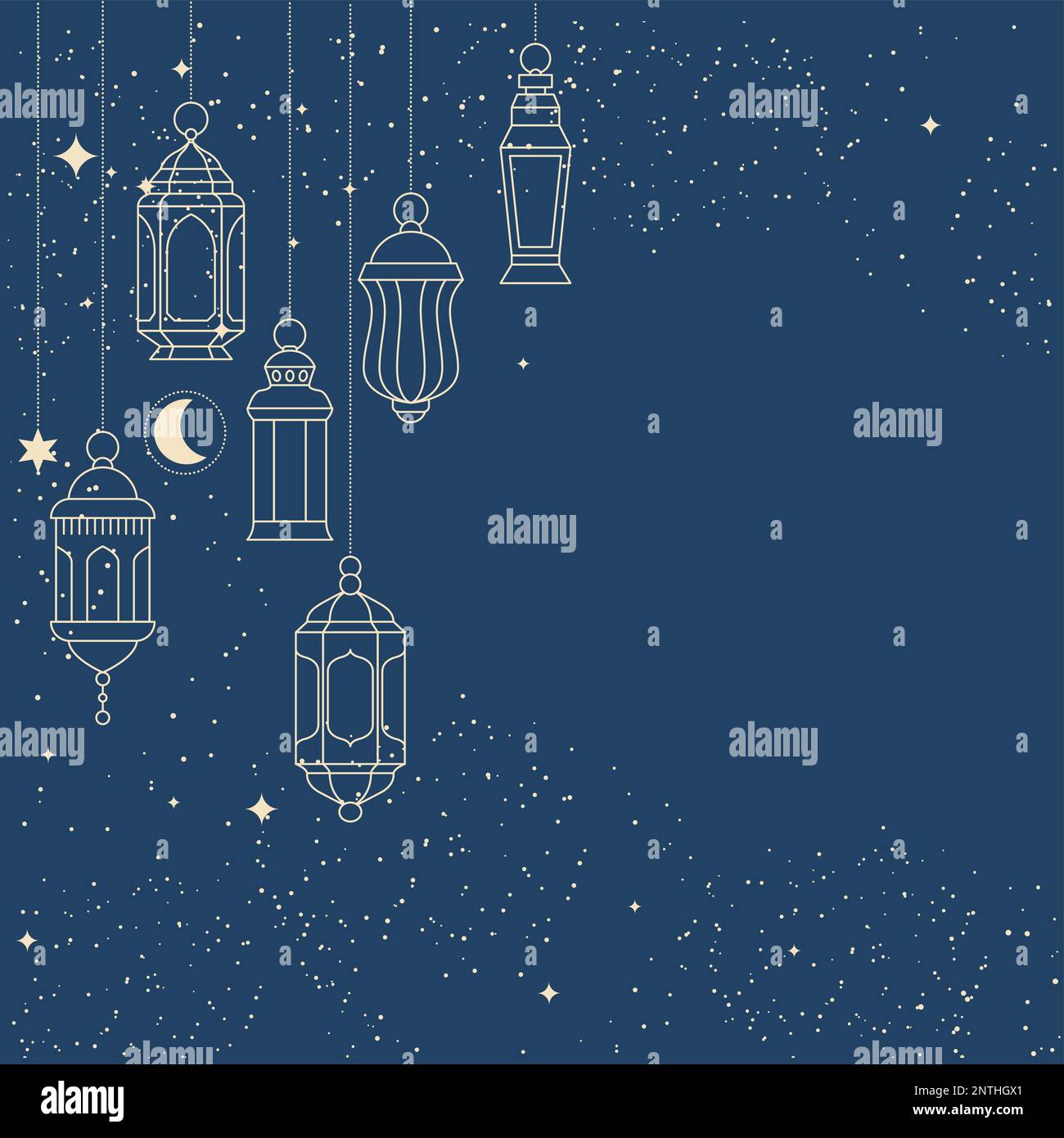 Hanging lanterns over night sky, arabic lamp lights, Ramadan Kareem ...