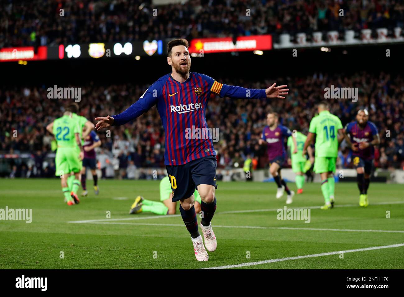 Barcelona forward Lionel Messi celebrates after scoring his side's ...