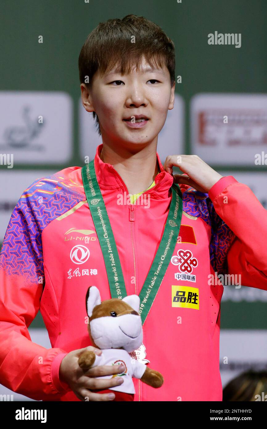 Bronze medalist Wang Manyu of China during the award ceremony of the ...