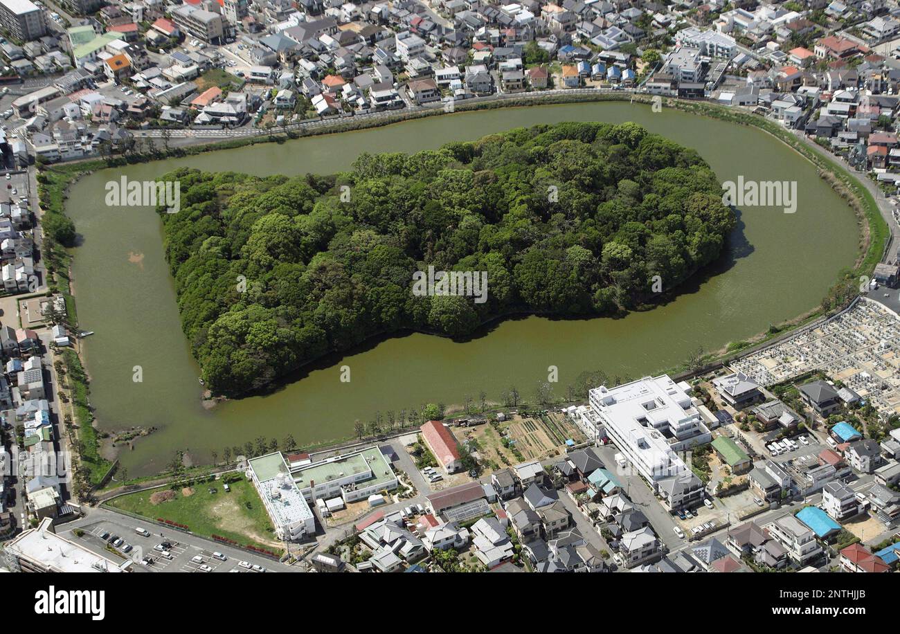 An aerial photo shows the mausoleum that is thought to be Emperor Chuai ...