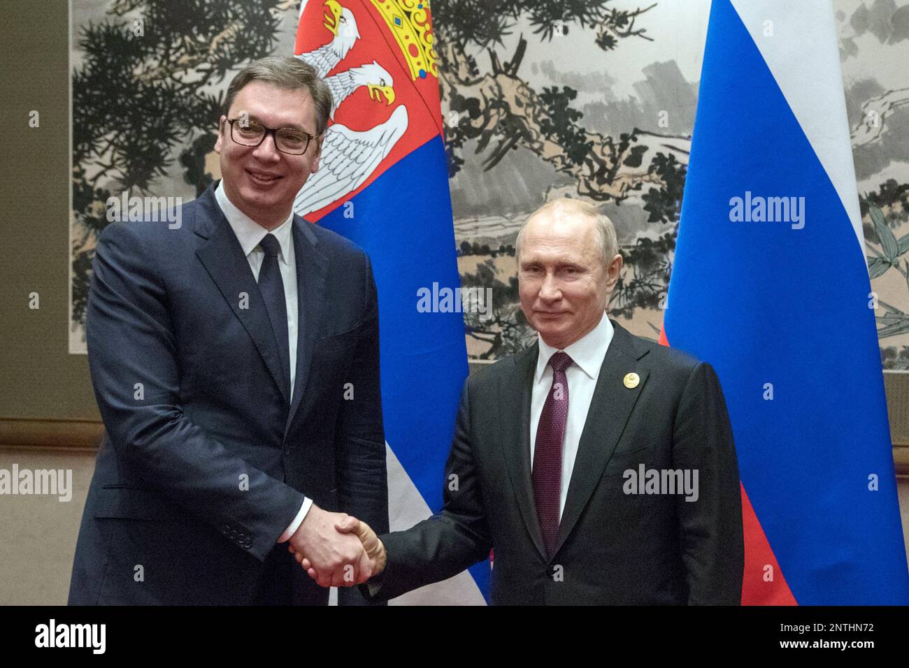 Russian President Vladimir Putin, right, and Serbian President ...