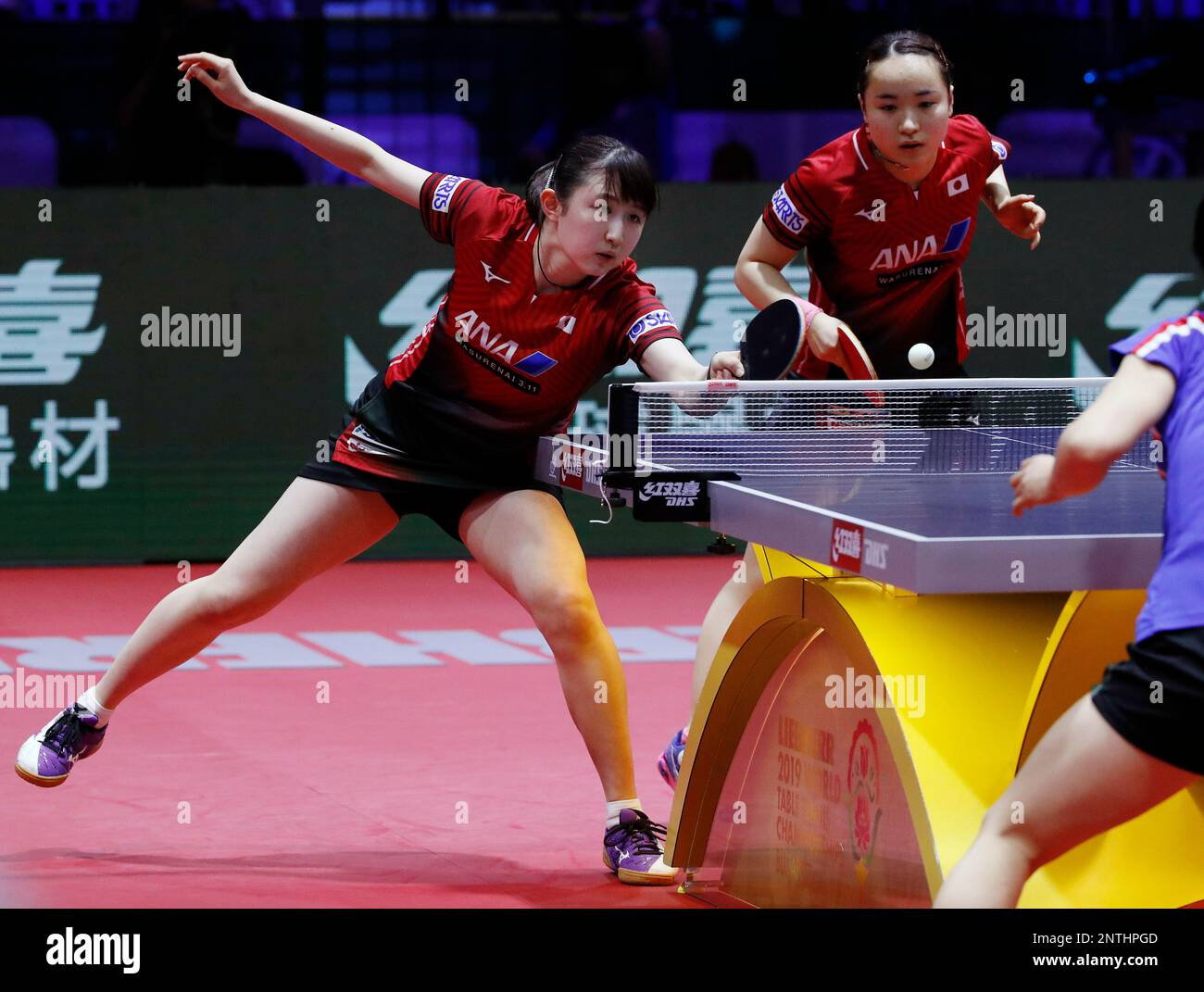 Hina Hayata, left, and Mima Ito, right, of Team Japan play against the ...