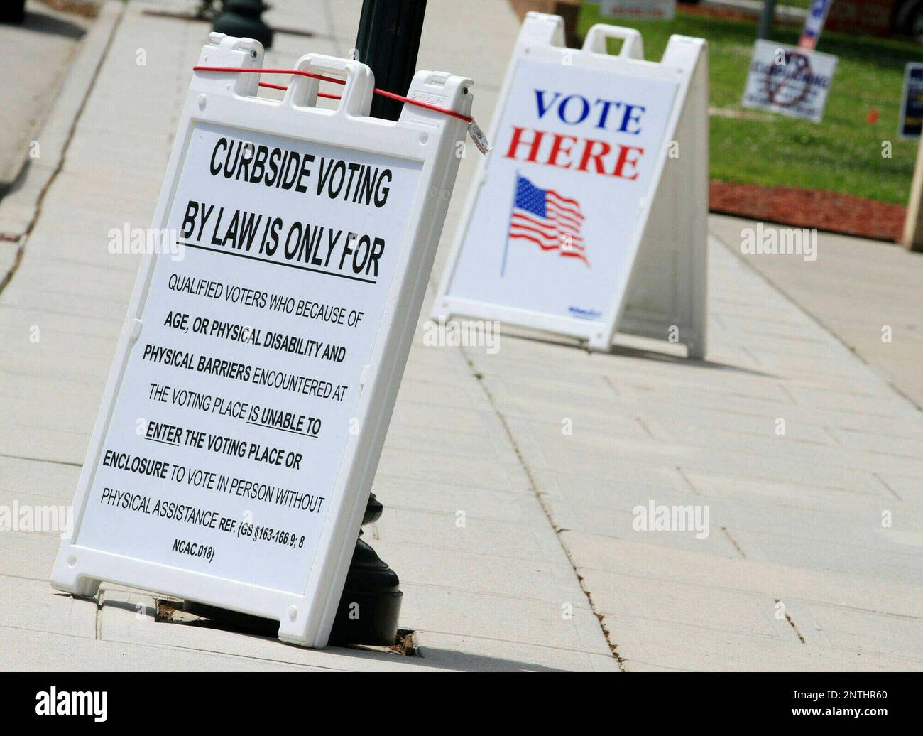 In this Tuesday, April 24, 2019, photo signs are posted for drive-thru ...
