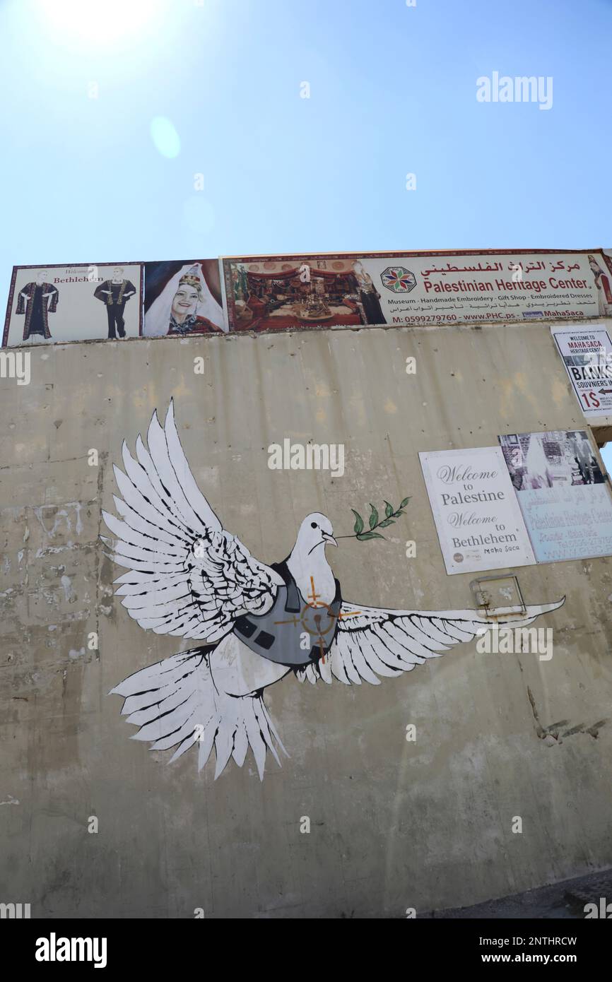 A photo shows "Armored Dove" by an elusive artist Banksy in Bethlehem ...