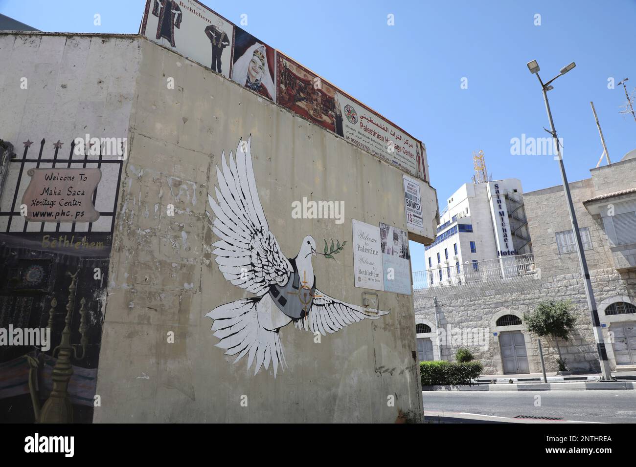 A photo shows "Armored Dove" by an elusive artist Banksy in Bethlehem ...
