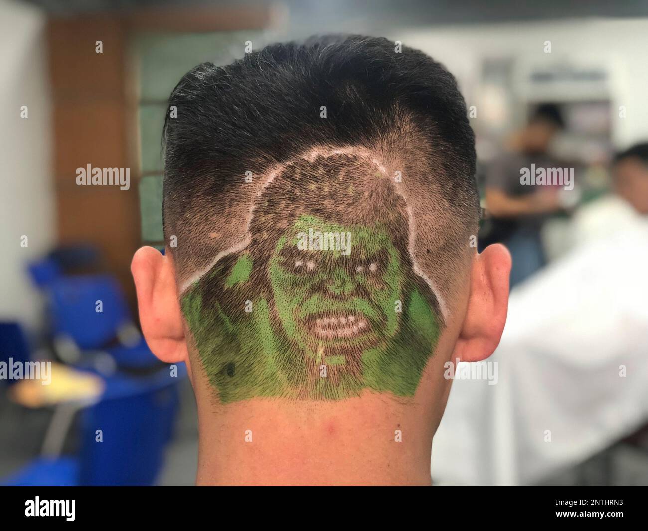 A haircut of the Hulk, a fictional superhero in Marvel comics, in a ...
