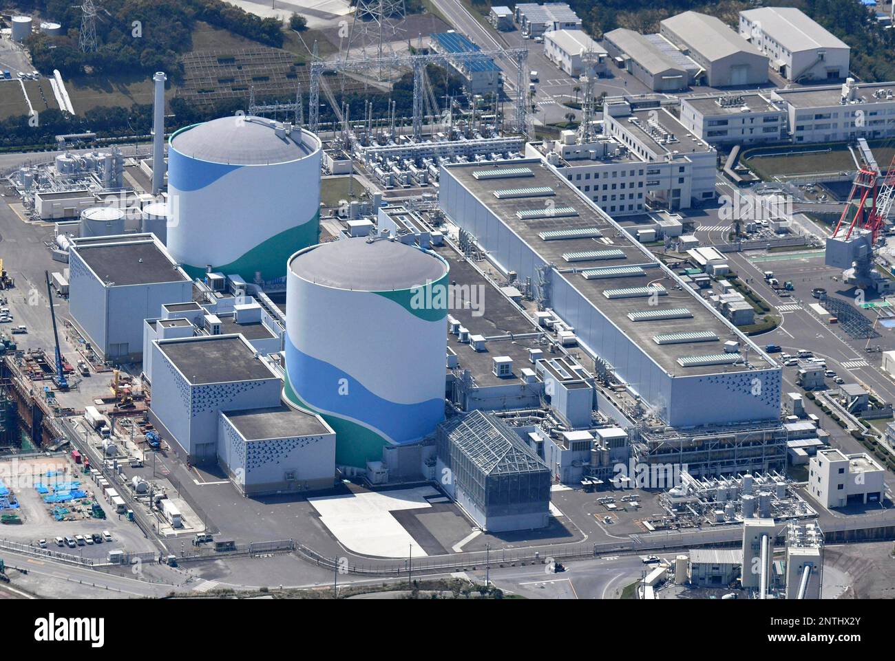 An aerial photo shows Sendai Nuclear Power plant in Satsumagawa ...