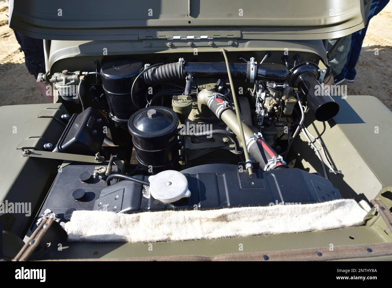 PLYMOUTH, CA - APRIL 19: Completely restored engine on a 1943 Willys MB ...