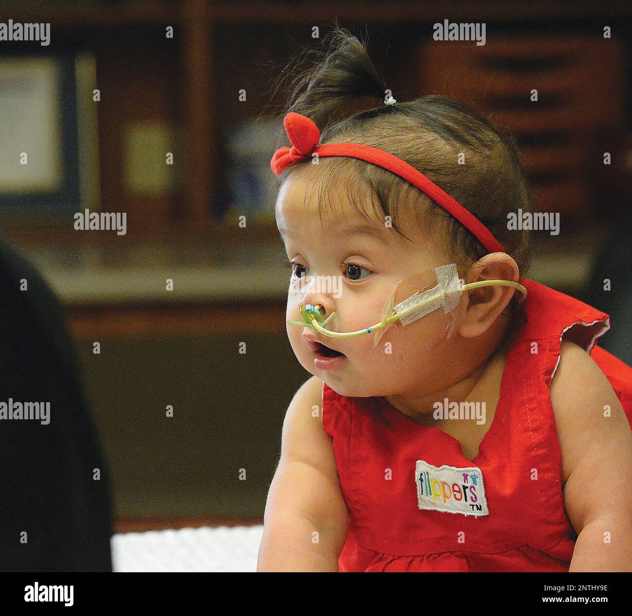 Nine-month-old Alice Adams listens to the conversation going on around ...