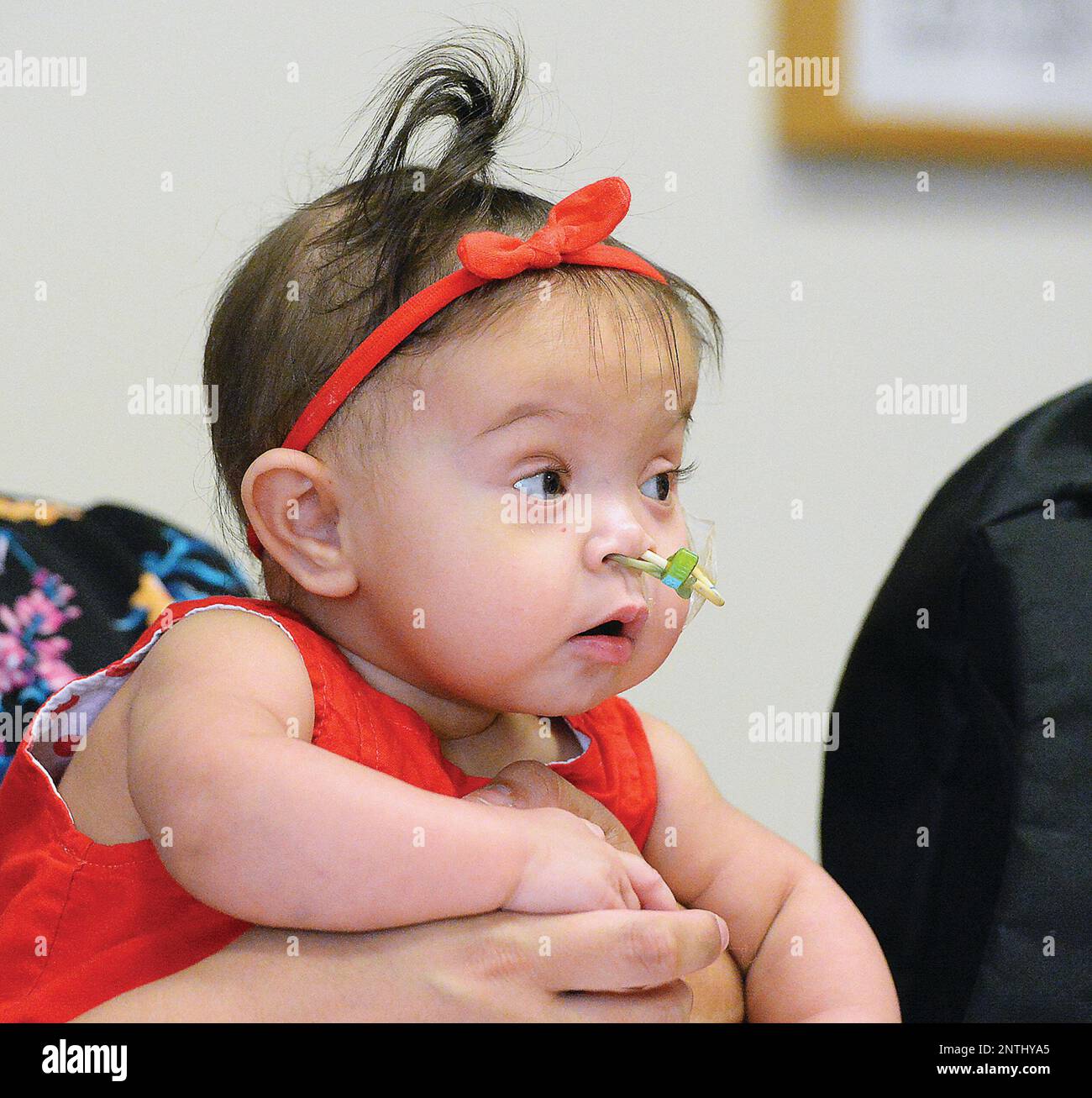 Nine-month-old Alice Adams listens to the conversation going on around ...