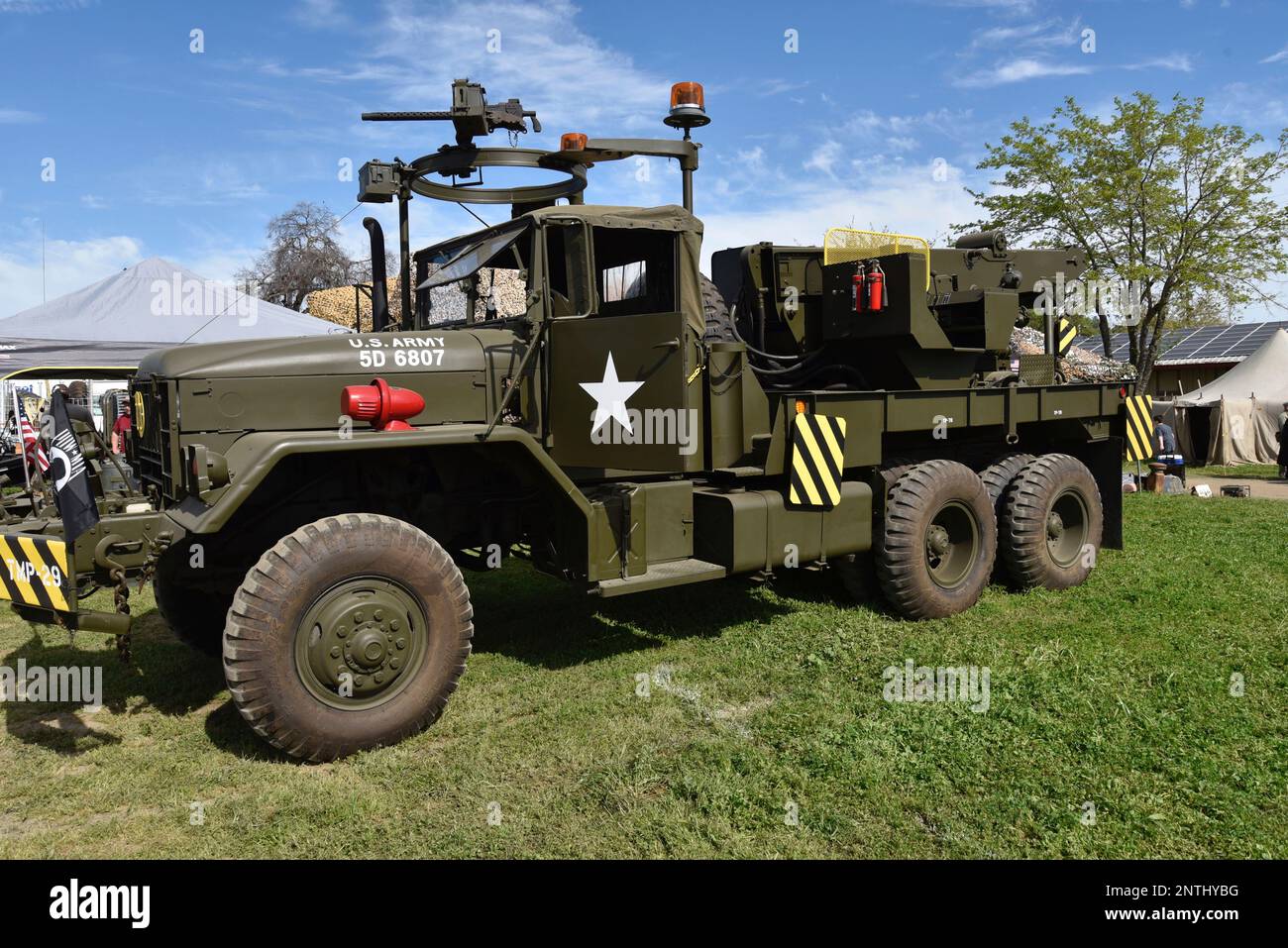 PLYMOUTH, CA - APRIL 19: 5 ton Army wrecking truck with crane and ...