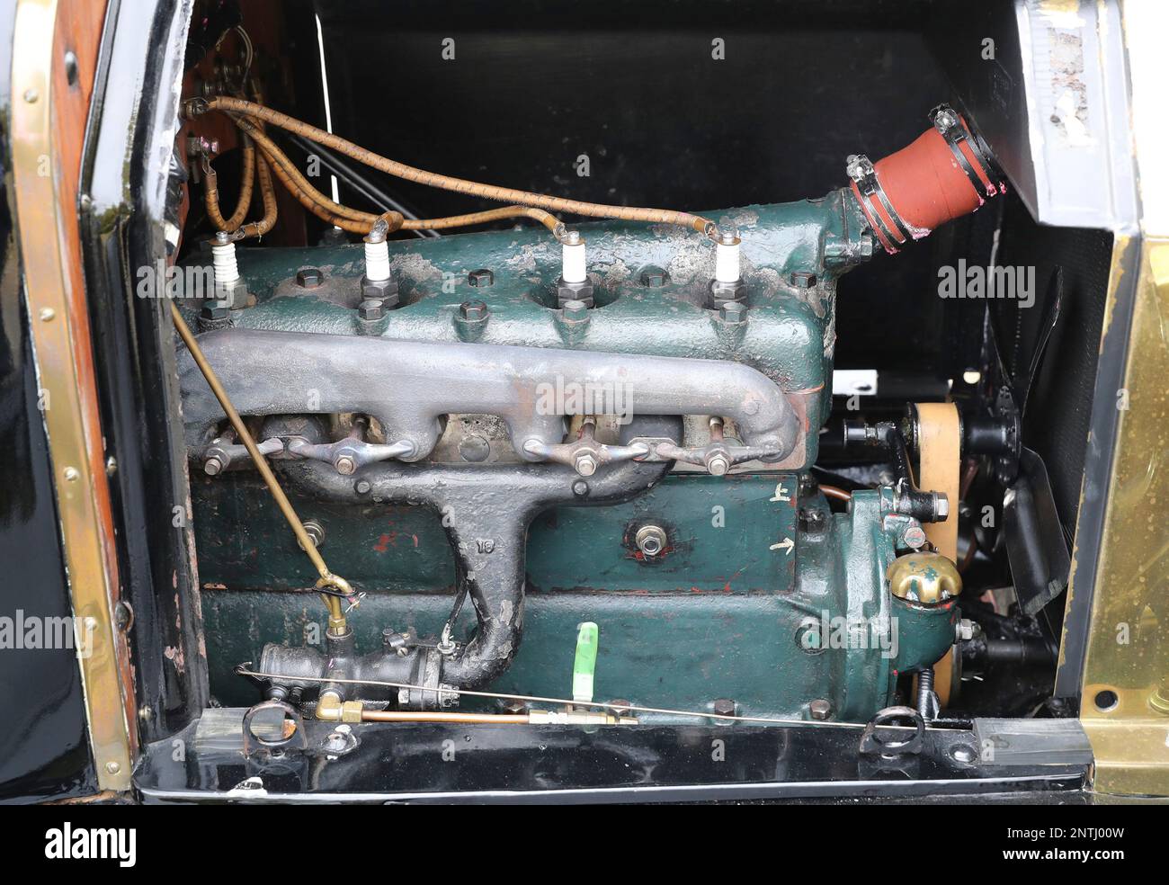A photo shows the engine of Ford Model T at Toyota Automobile Museum in ...