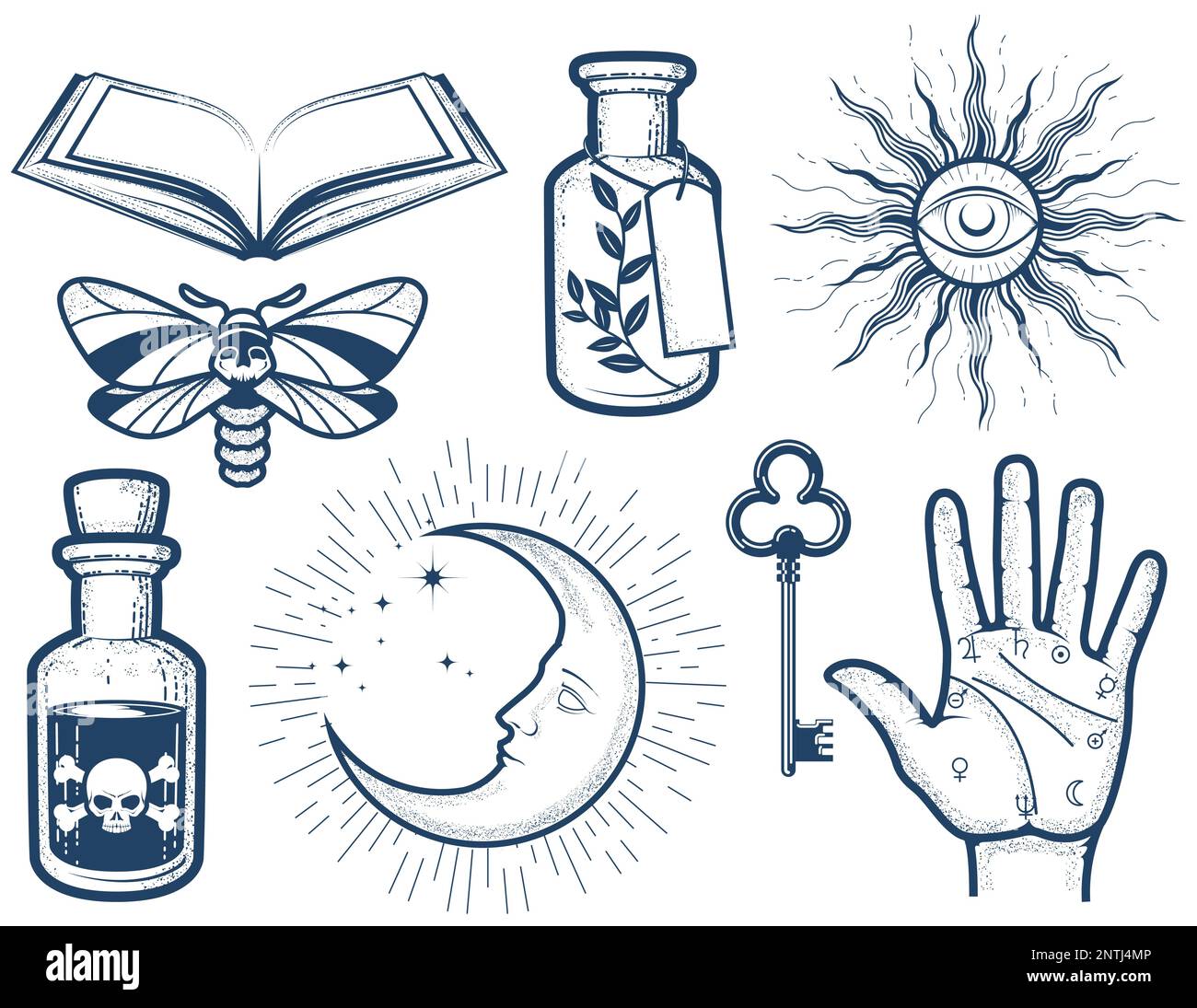 Witchcraft stuff, alchemy and fortune-telling, witch poison, spell book ...