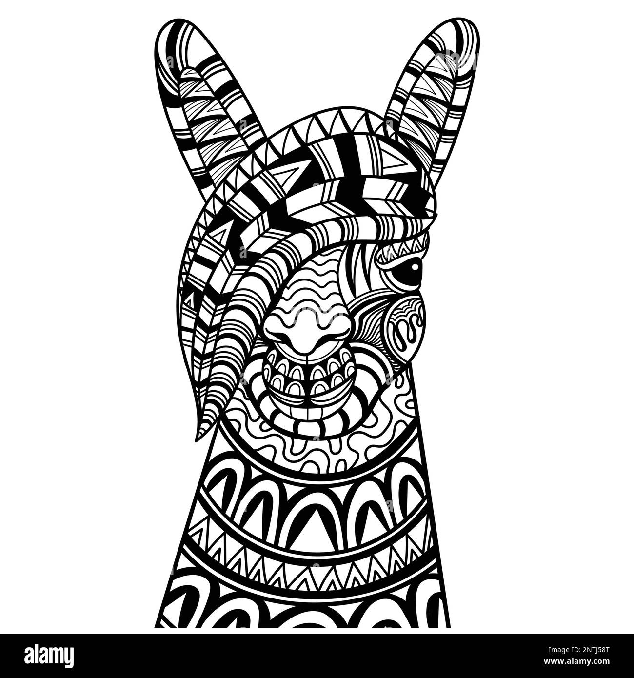 Alpaca head mandala zentangle coloring page illustration for your ...