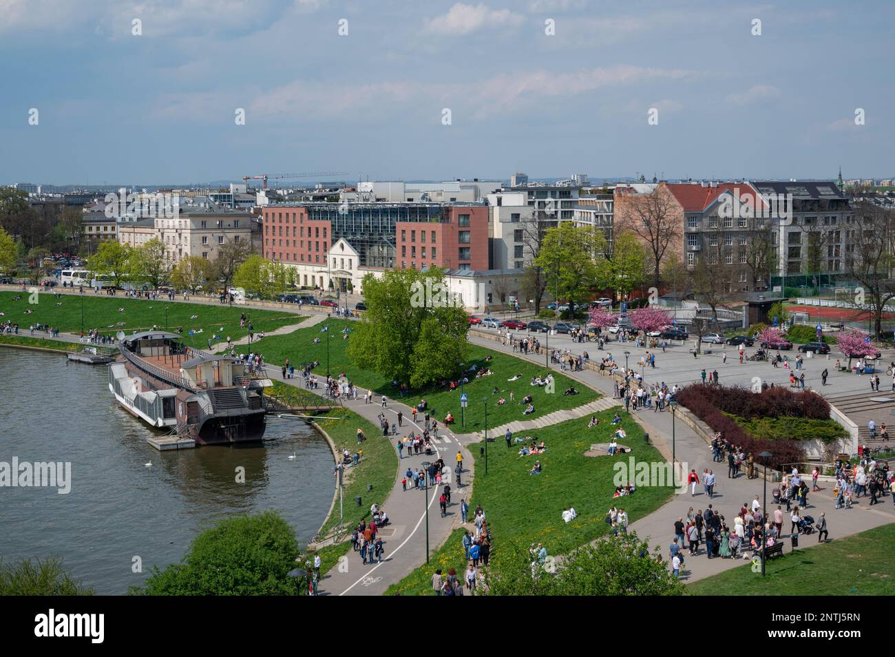 Aerial view of the Boulevards on the Vistula River captured from the ...