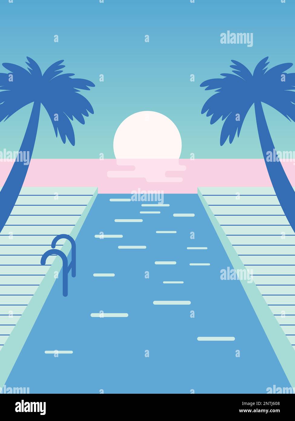 Illustration of a Swimming pool scene with sea and ocean. Flat design ...