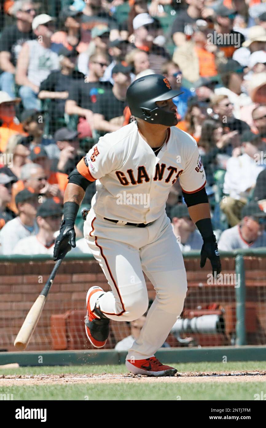 San Francisco Giants left fielder Gerardo Parra (8) at bat during an ...