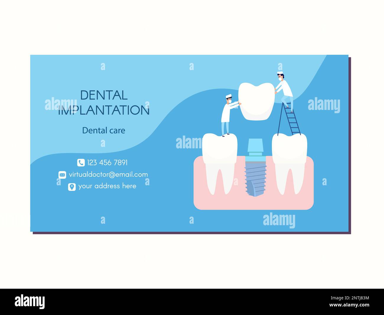 Vector dental implant dentistry business card design. Two ...