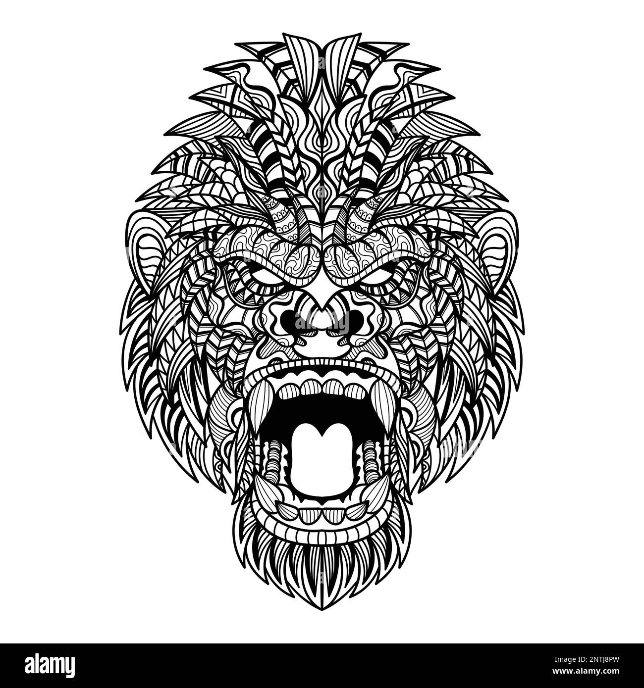 Gorilla head angry mandala zentangle coloring page illustration for ...