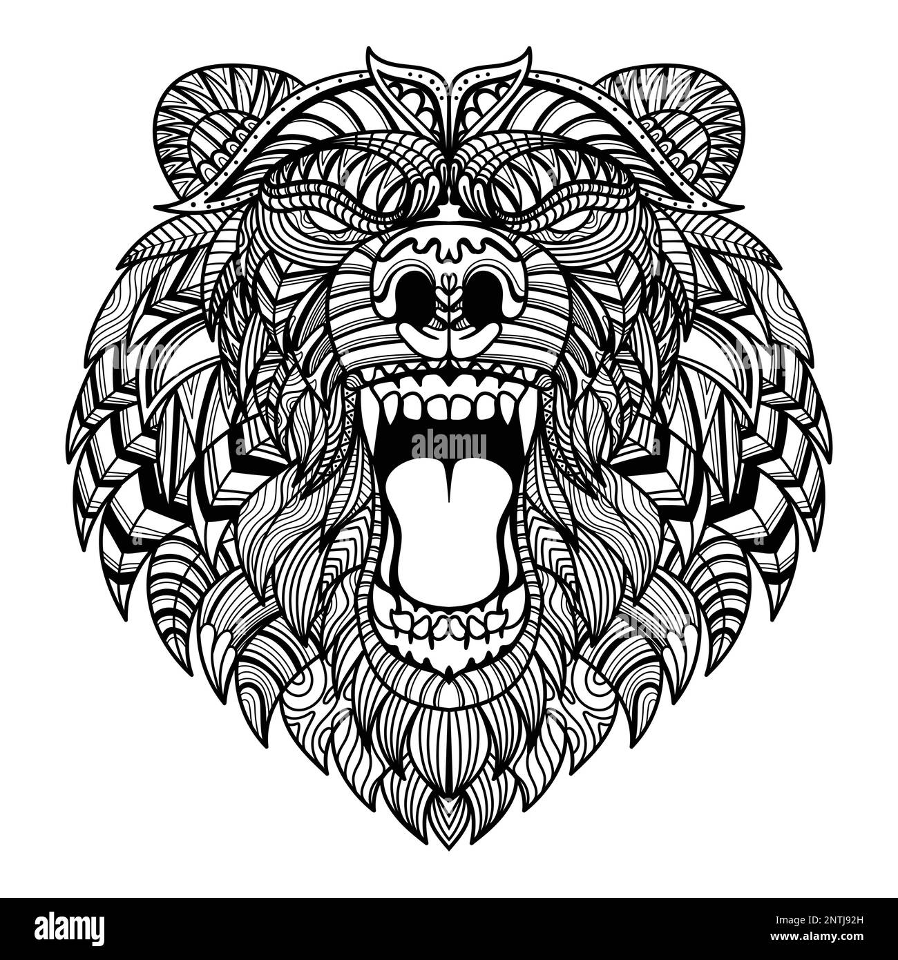 Bear head angry mandala zentangle coloring page illustration for your ...