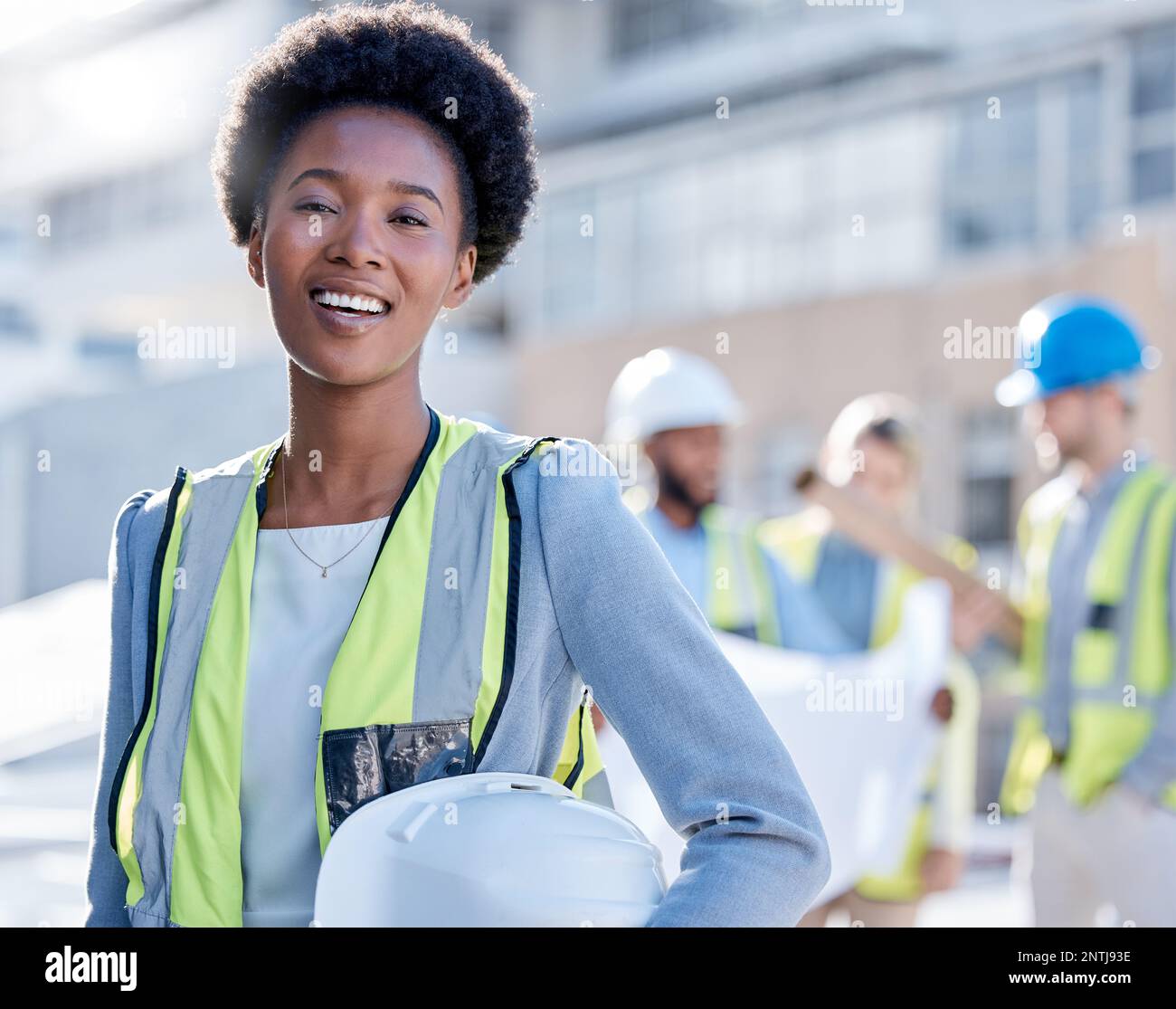 Construction worker portrait of black woman in architecture for career mindset, leadership and ...