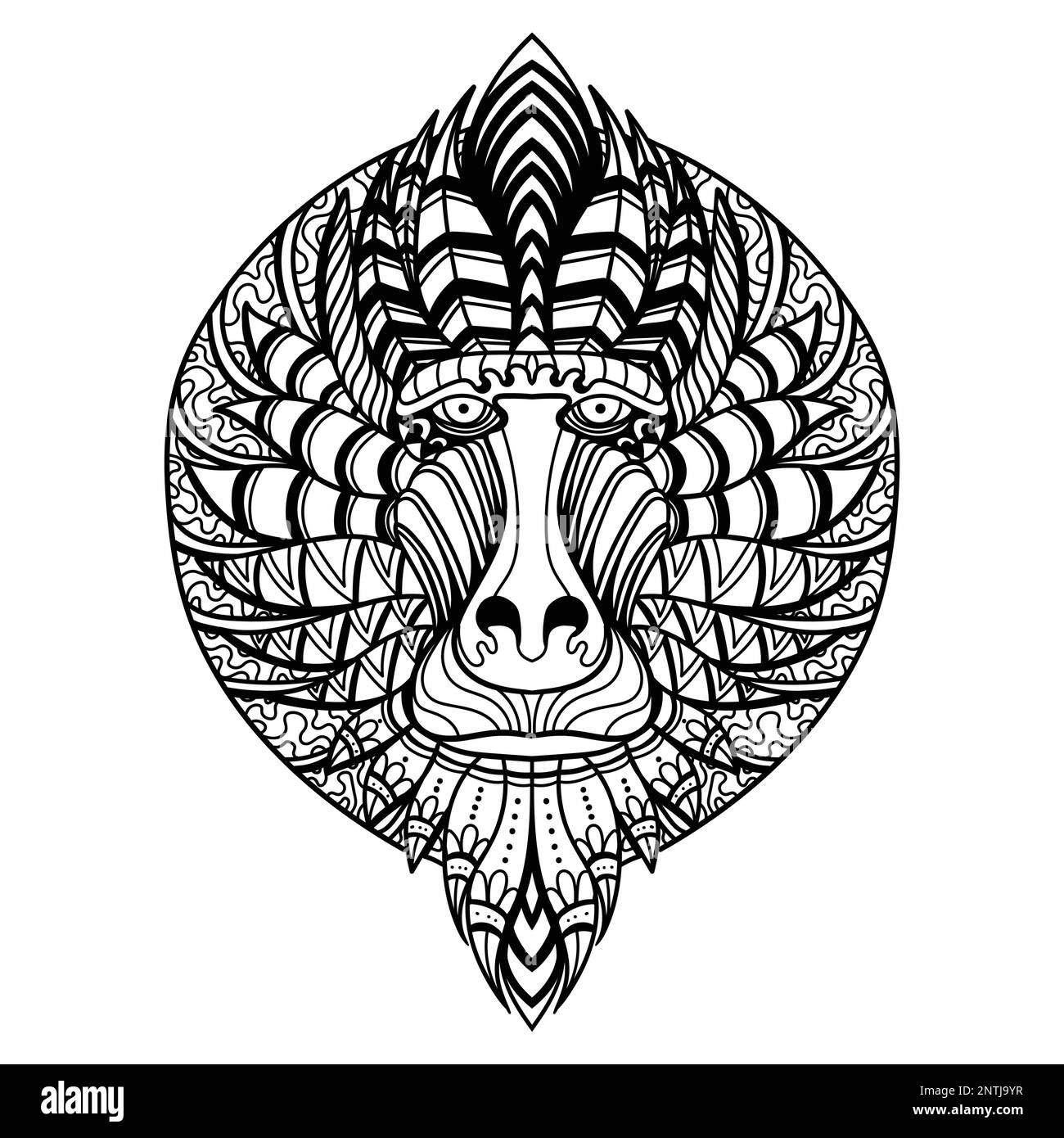 Mandrill head mandala zentangle coloring page illustration for your ...