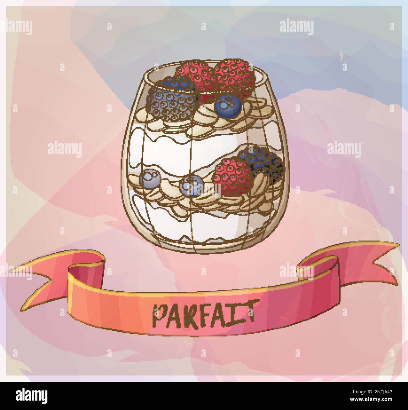 Parfait dessert with berries icon. Cartoon vector illustration. Pastel series of berry desserts ...