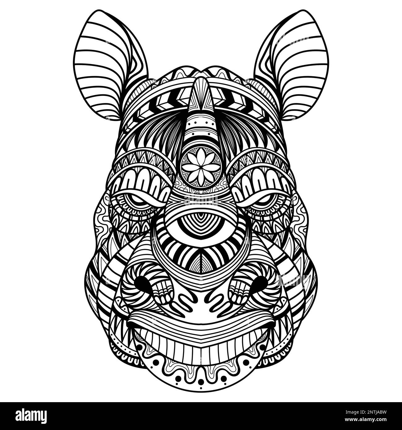 Rhino head mandala zentangle coloring page illustration for your ...