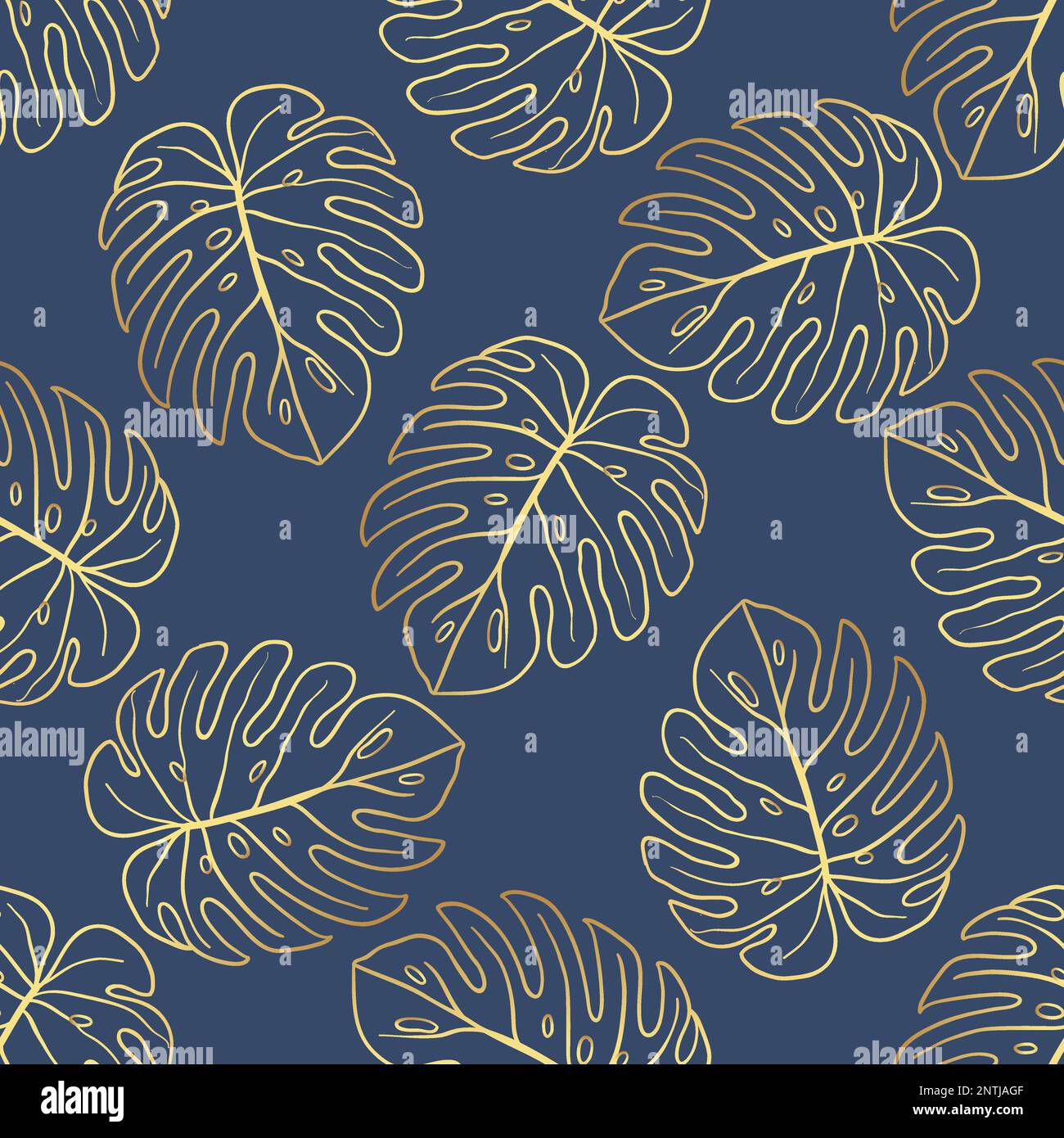 Seamless vector tropical pattern. Tropical gold leaves, jungle leaves ...