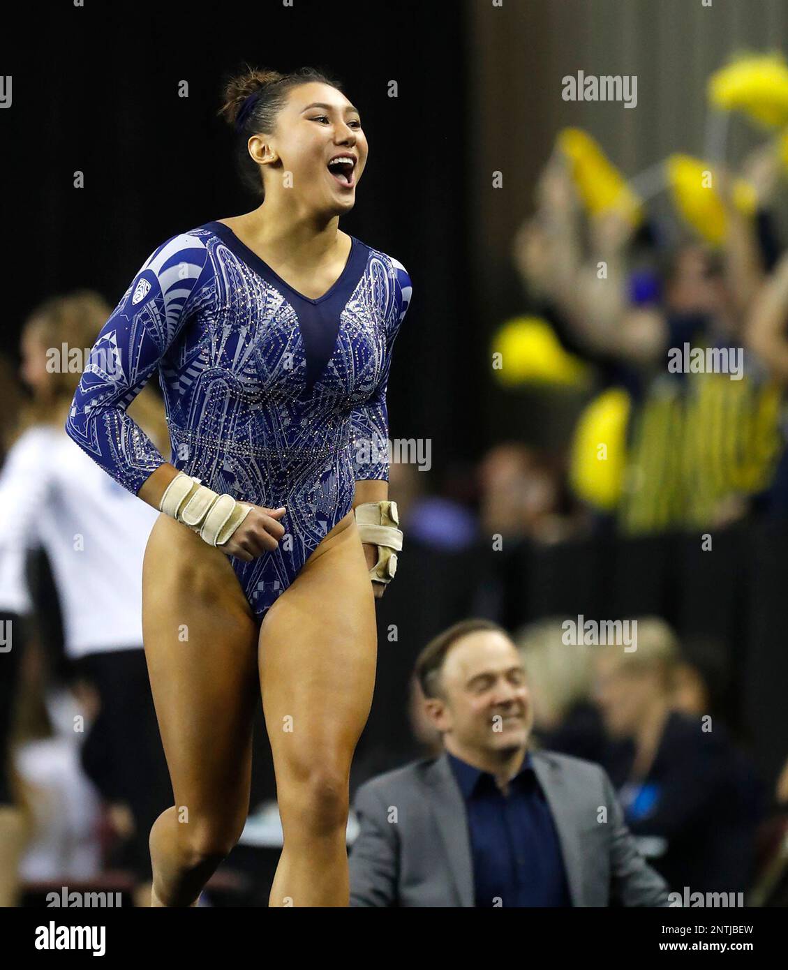 UCLA gymnast Kayla Ross reacts during the women's NCAA Division 1 ...