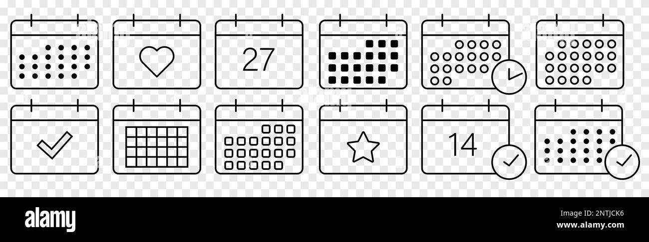 Set of calendar line icons. Vector illustration isolated on transparent ...