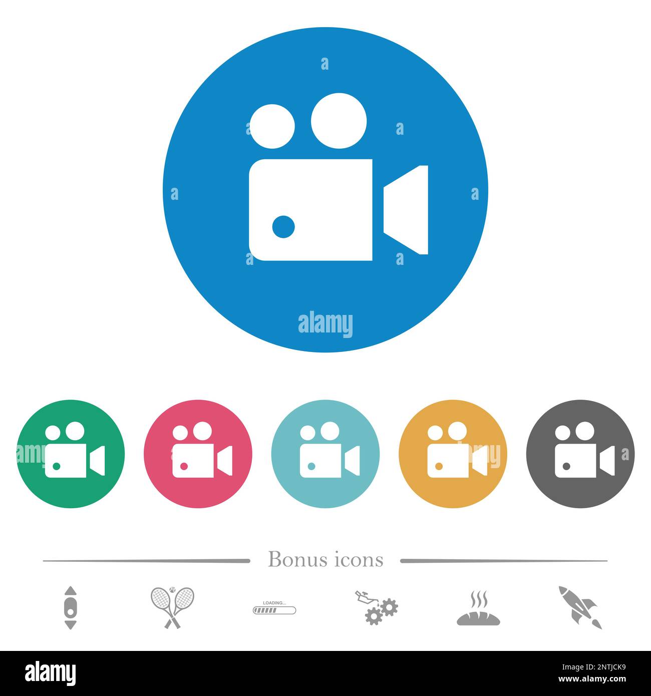 Movie projector solid flat white icons on round color backgrounds. 6 ...