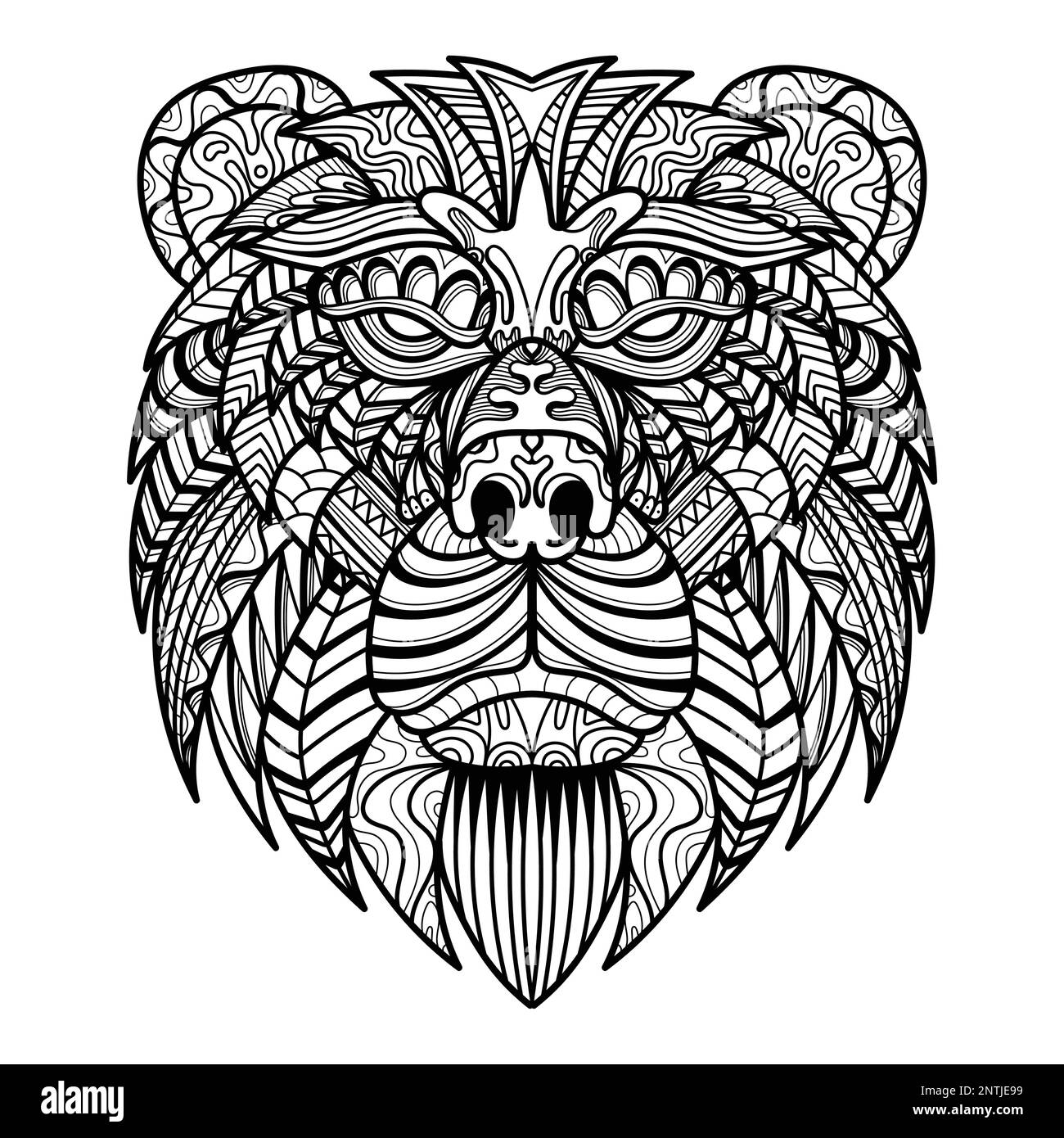 Bear head mandala zentangle coloring page illustration for your company ...