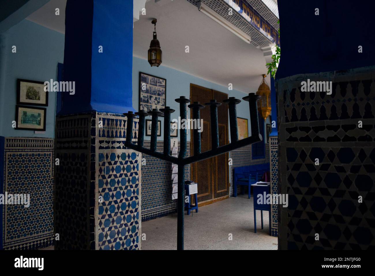 This March 29, 2019, photo shows a menorah at Lazama Synagogue in ...