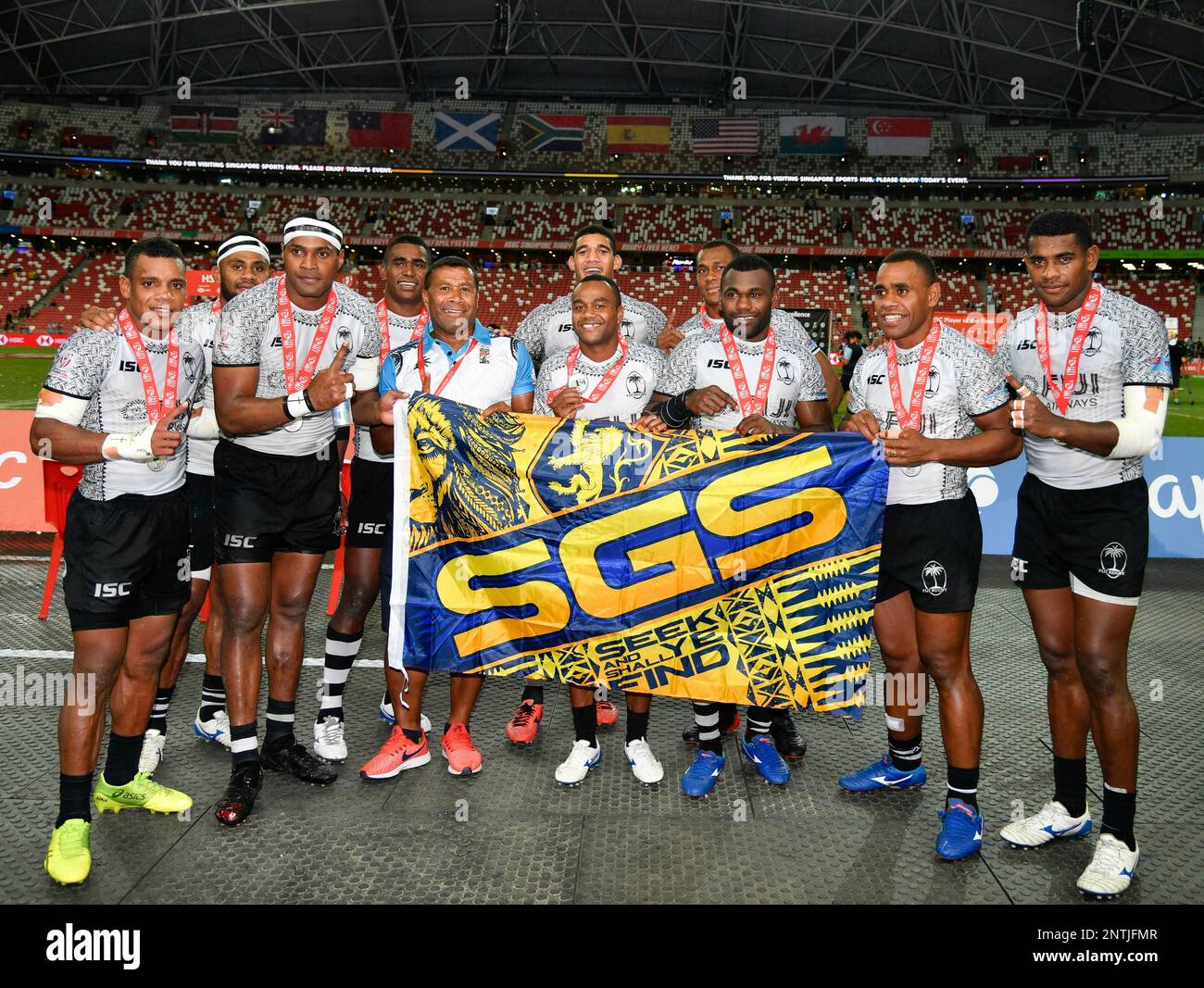 The Fiji squad after the HSBC Singapore Rugby Sevens Cup Final - Fiji v ...