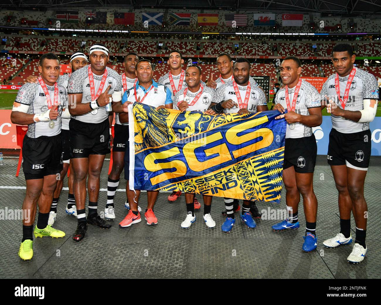 The Fiji squad after the HSBC Singapore Rugby Sevens Cup Final - Fiji v ...
