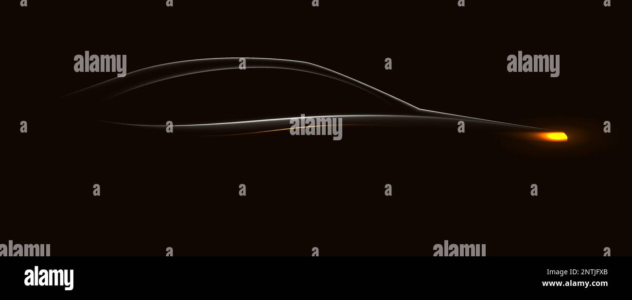 Sport car glowing silhouette, car lines drawing isolated over dark ...