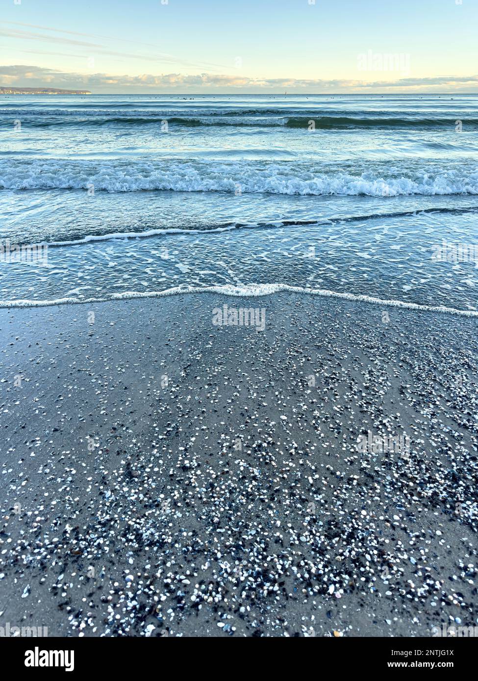 Sea coast with seashells and texture waves, sea lanscape Stock Photo ...