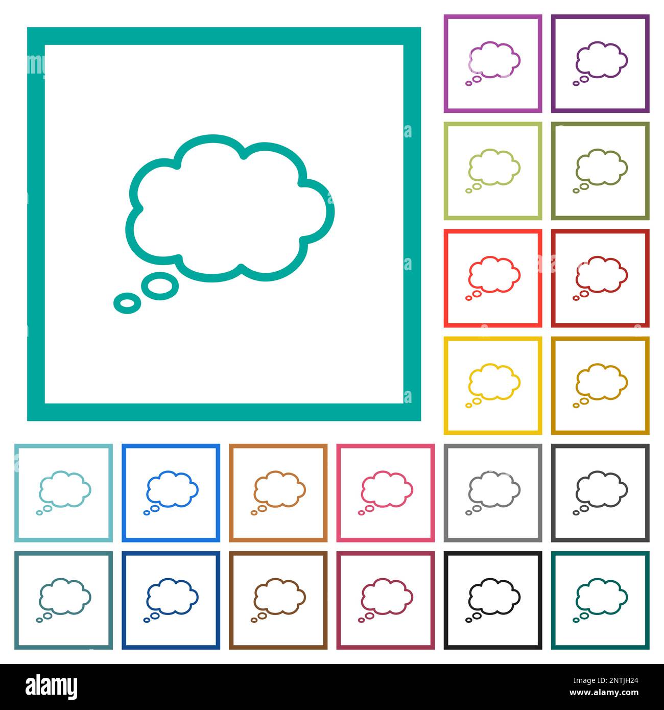 Single oval thought cloud outline flat color icons with quadrant frames ...