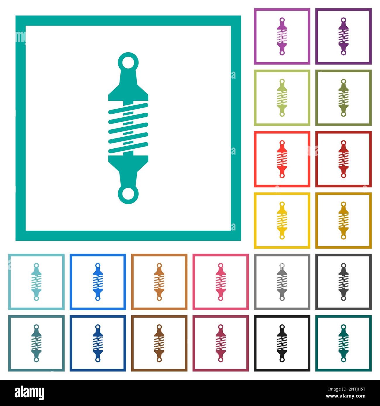 Shock absorber outline flat color icons with quadrant frames on white ...