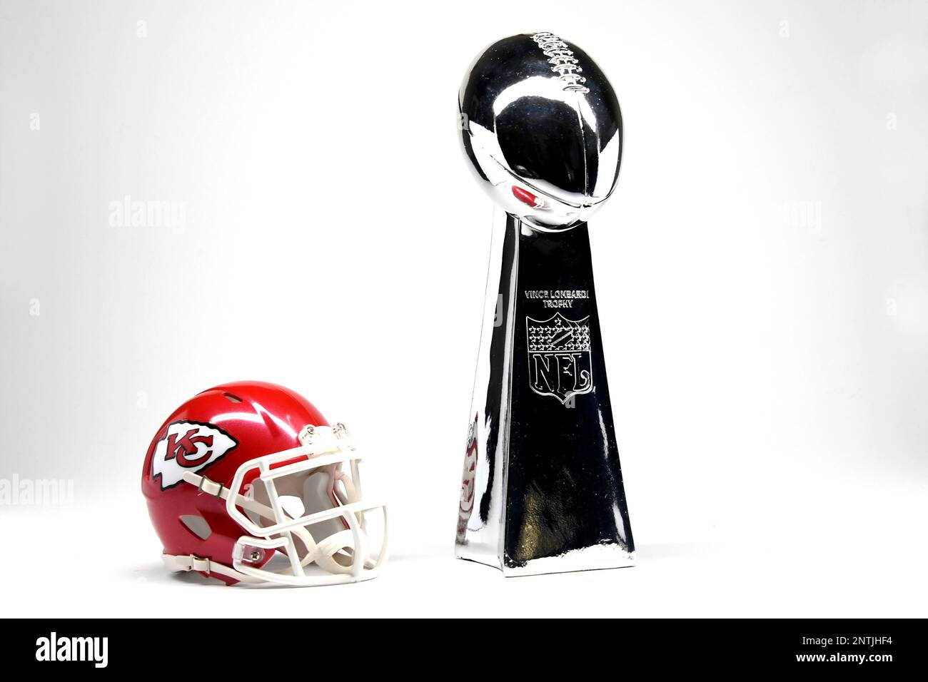 Detailed view of Kansas City Chiefs helmet and Vince Lombardi Trophy ...