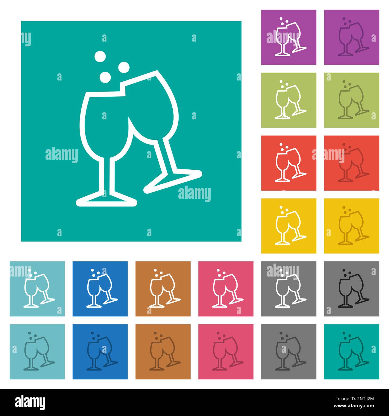 Toasting outline multi colored flat icons on plain square backgrounds ...
