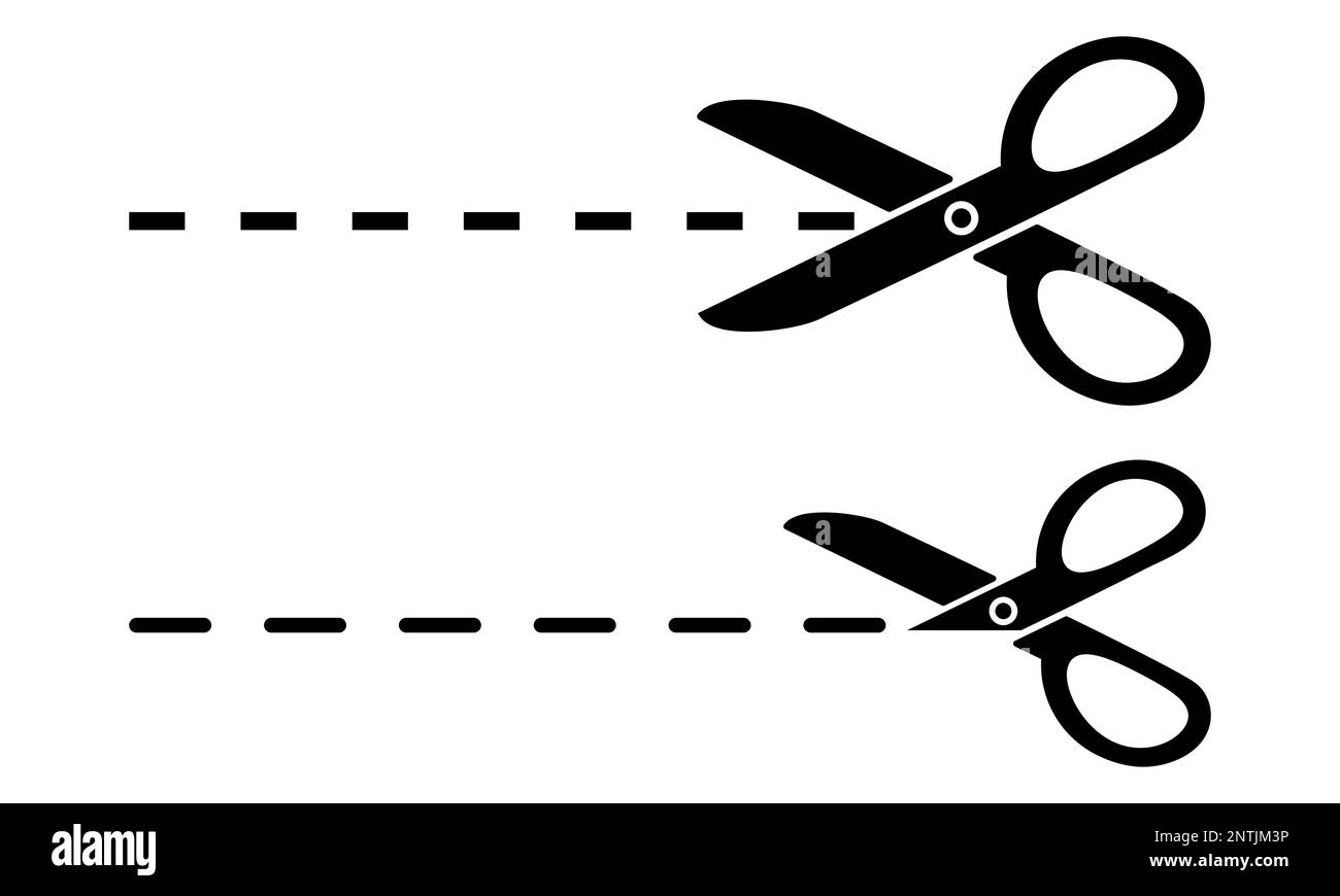 Scissors with cut lines set. Vector illustration isolated on white ...