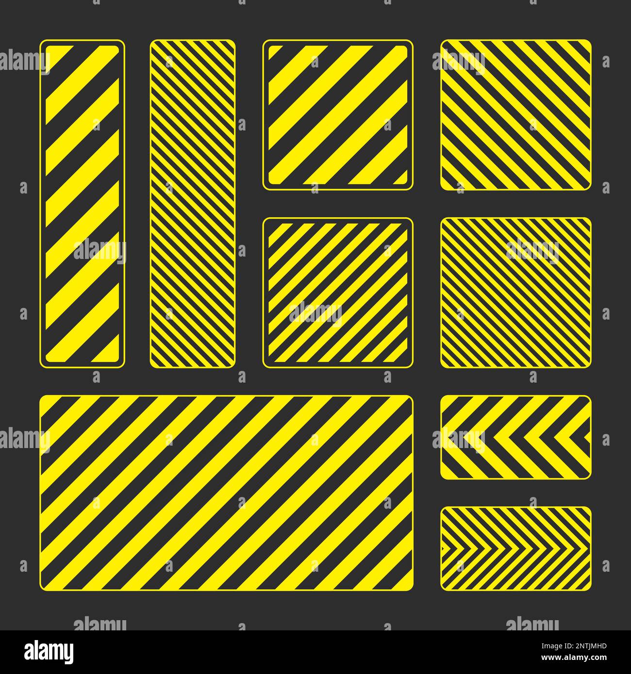 Various yellow warning signs with diagonal lines. Attention, danger or ...